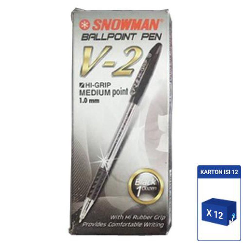 Snowman Ballpoint V-2 - 12 Pcs - Tinta Hitam - 1 Karton Isi 12 Kotak x ...