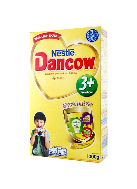 Dancow 3+ Madu Excelnutri Prebio - 1000 gr - 1 Karton Isi 12 Kotak - Kuning