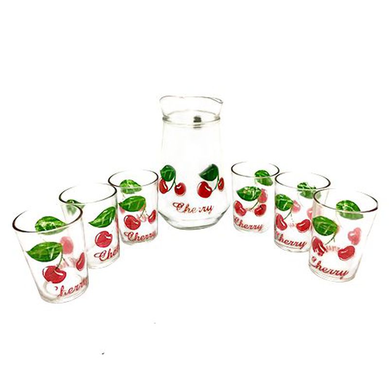 Red Cherry Drink Set - 1 Pitcher dan 5 Gelas - Transparan - Mix