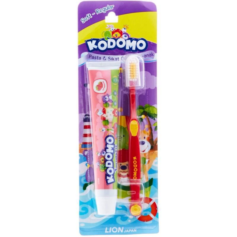 Kodomo Sikat Gigi Anak Regular 2-in-1 Set - Warna Campuran - 1 Karton Isi 12 Set