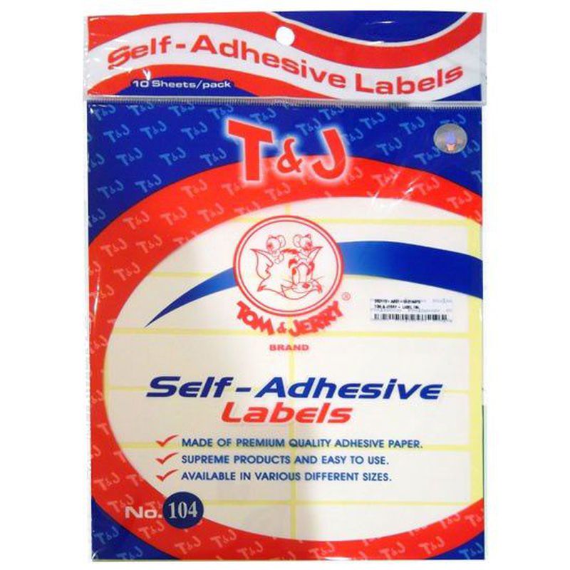 T&J Stiker Label Polos No. 104 - 24 x 75 mm - 1 Karton Isi 12 Pak @ 10 Lembar - Putih