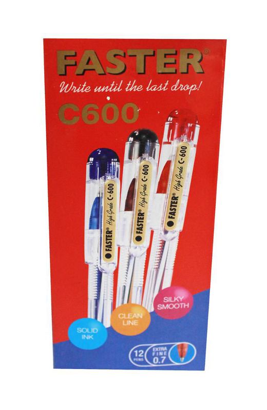 Faster Pulpen C600 - Tinta Hitam - 1 Set Isi 12 Pcs - Black
