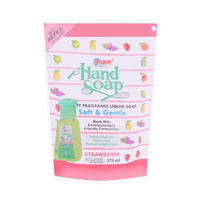 Yuri Hand Soap Liquid - Strawberry - 1 Box Isi 12 Pouch @ 375 ml