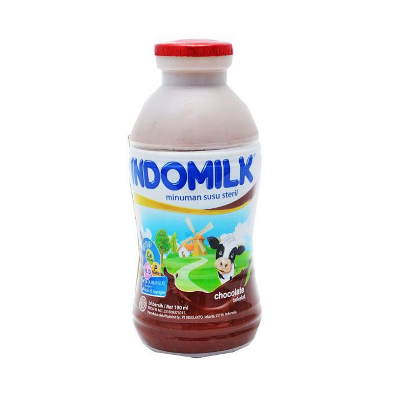Indomilk Susu Steril - Rasa Cokelat - 1 Box Isi 24 Botol @ 190 ml