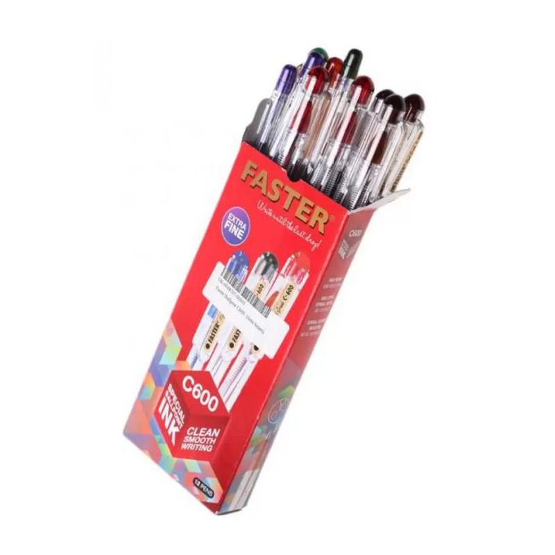 Faster Pulpen C600 - Tinta Biru - 1 Karton Isi 12 Pak @ 12 Pcs - Putih ...