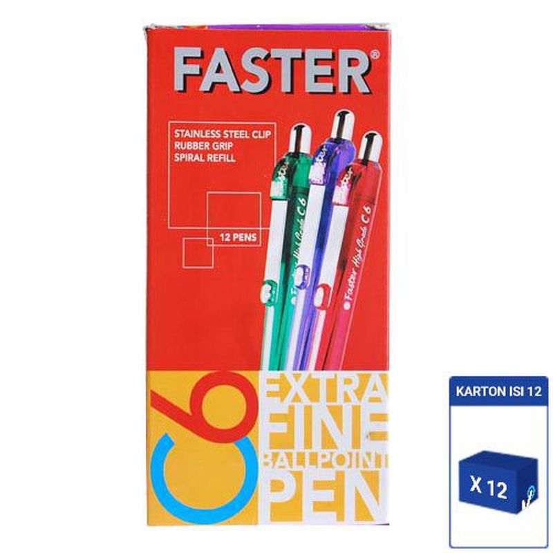 Faster Ballpoint C6 - 12 Pcs/Pack - Warna Campuran - Campuran - Mix