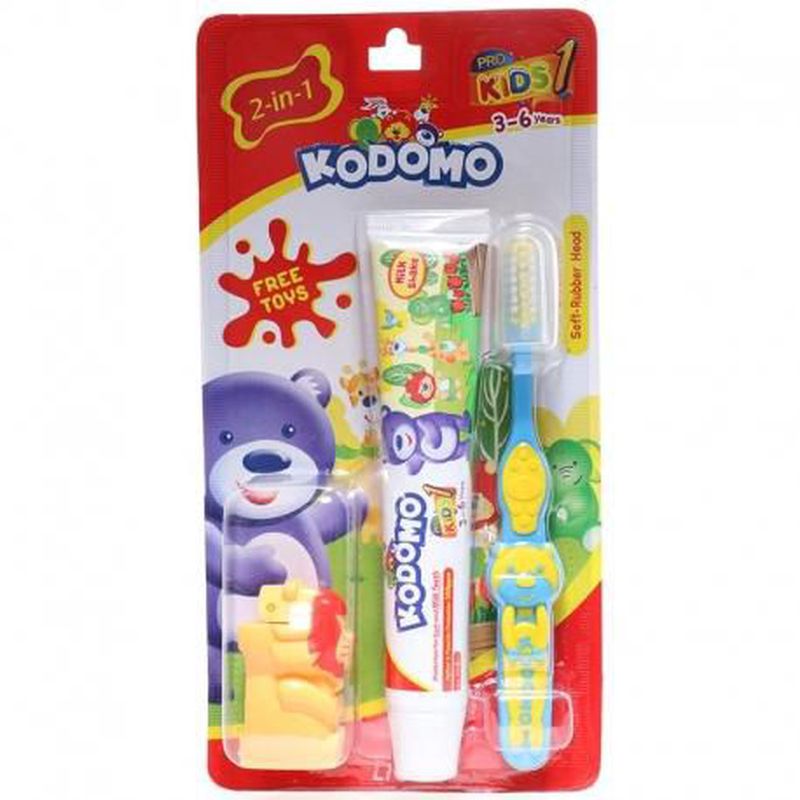 Kodomo Sikat Gigi Anak Pro Kids 2-in-1 Set - Warna Campuran - 1 Karton Isi 12 Set
