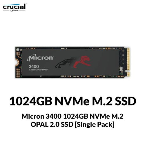 Micron 3400 1024GB NVMe M.2 OPAL 2.0 SSD [Single Pack/Tray]
