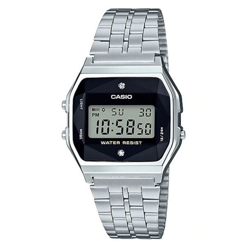 Casio Men Digital Stainless Steel Watch with Diamonds - A159WAD-1DF
