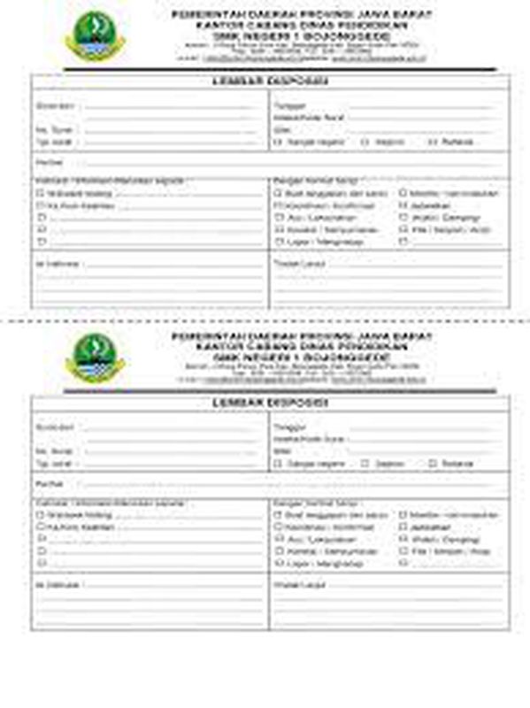 Cetakan Custom - Surat form Disposisi - ukuran f4