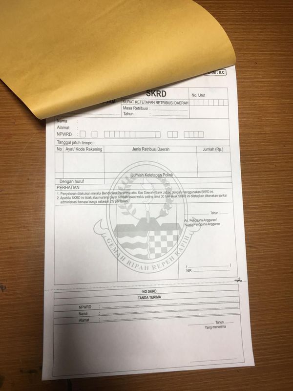 Cetakan Custom -Surat Ketetapan Ritribusi Daerah(SKRD) 5 FLY