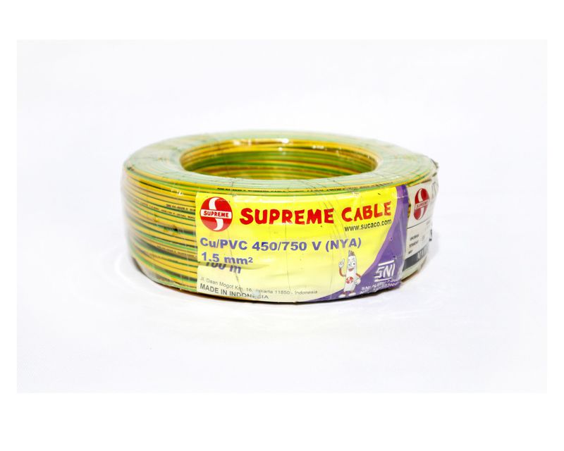 KABEL NYA UKURAN 1X1.5MM MERK SUPRIME PANJANG 100M WARNA KUNING