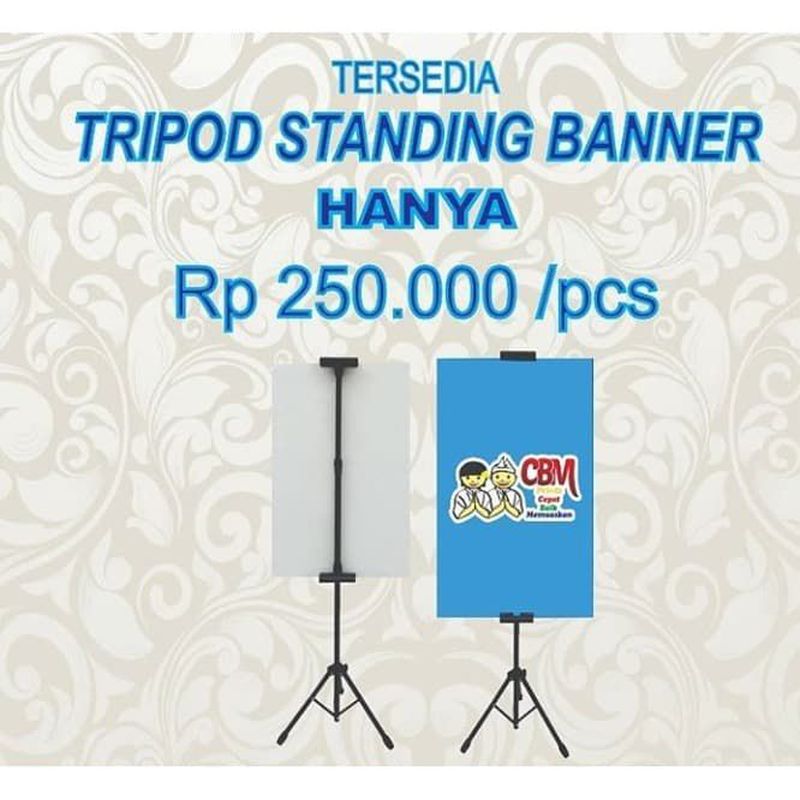Tripod Stand Banner + Cetak Print - 2 Sisi