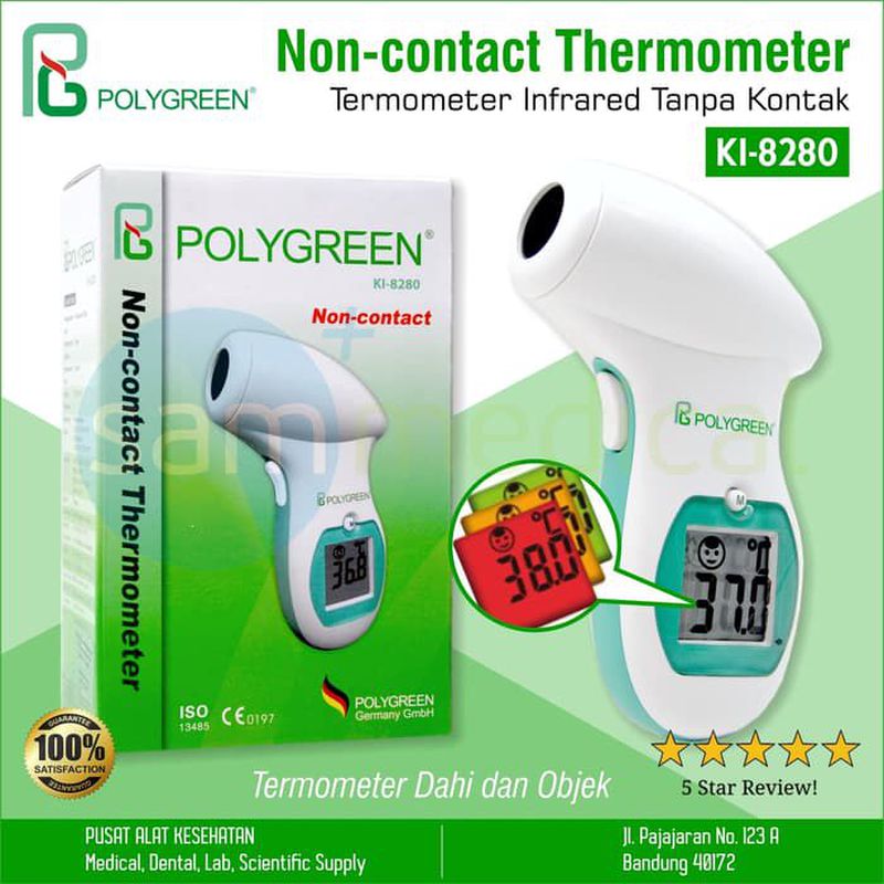 Polygreen Thermometer Infrared Non Contact / Termometer Dahi KI-8280