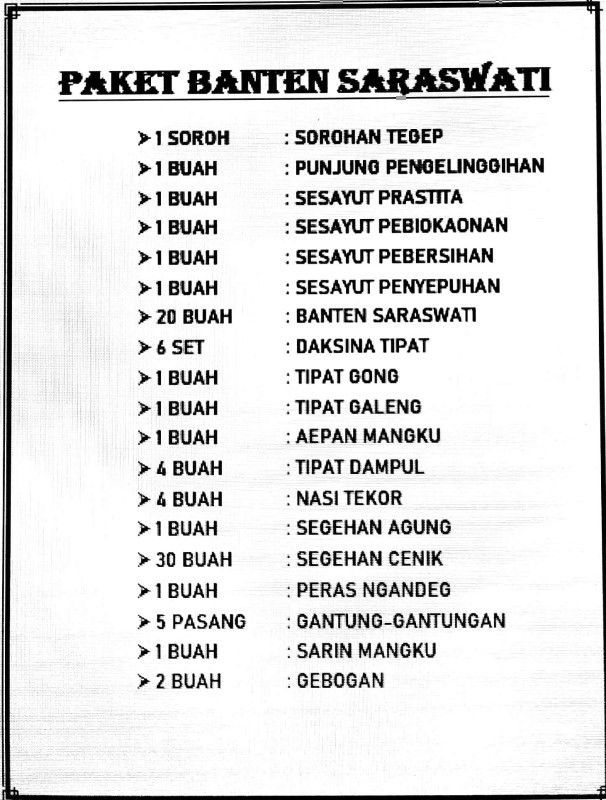 Paket Banten Odalan Saraswati