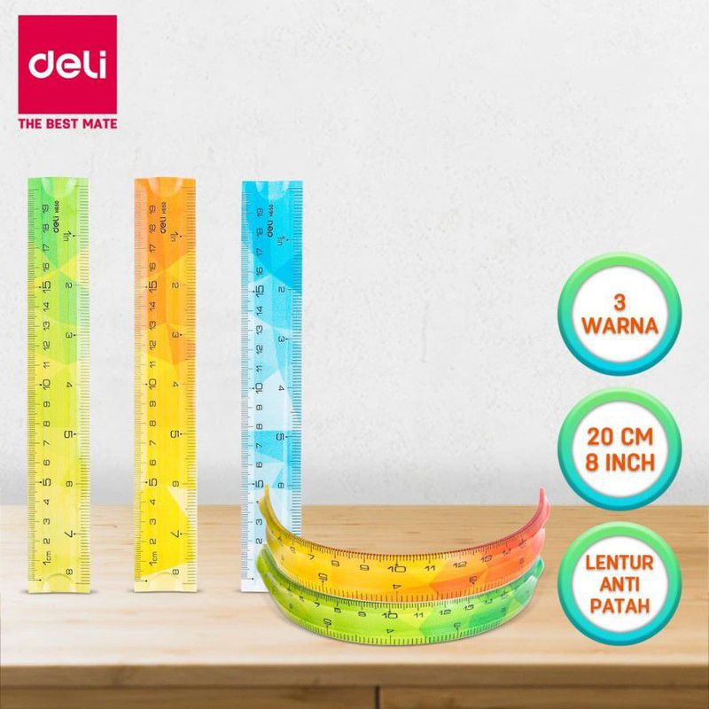 Deli Penggaris 20 cm Anti patah Bahan Eco-PVC Lentur Twistable EH650