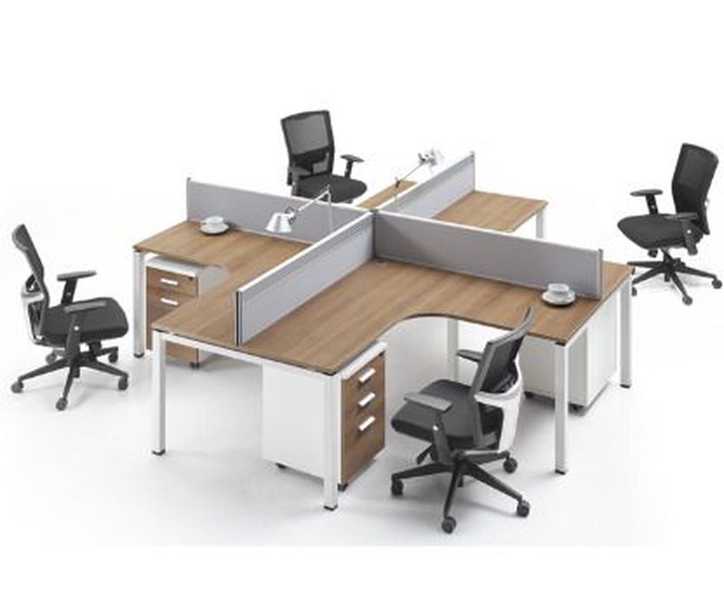 meja kantor kubikal/ meja kantor staf 4 orang dengan kursi sandaran jaring