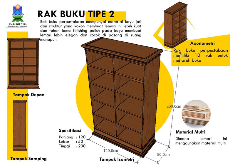 Rak Buku Bahan Kayu Rimba