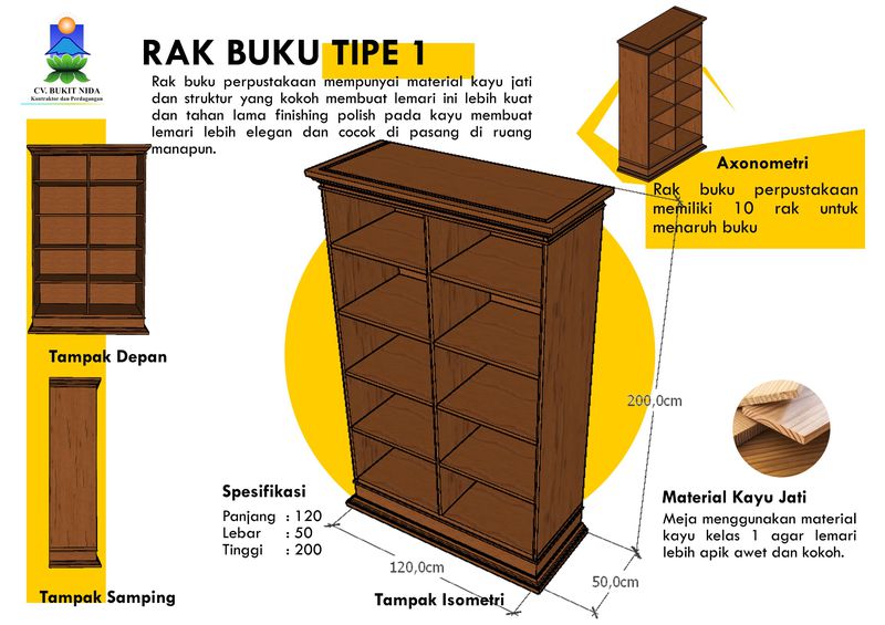Rak Buku Bahan kayu Jati