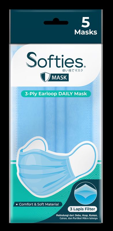 MASKER 3 PLY DAILY DEWASA 5 S SOFTIES