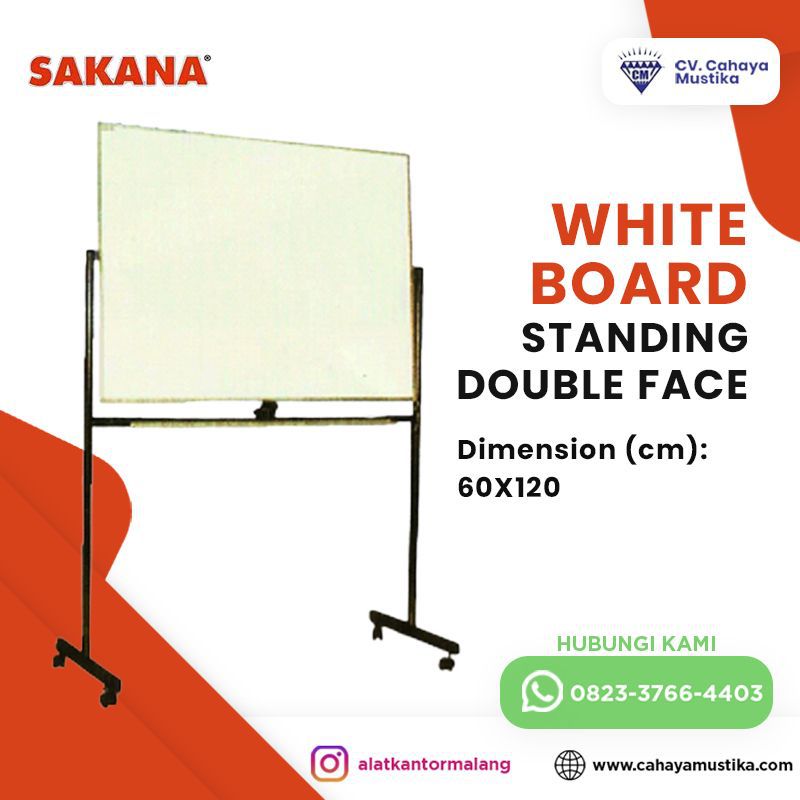 Sakana Papan Tulis Whiteboard Uk. 60 x 120 cm Standing Double Face