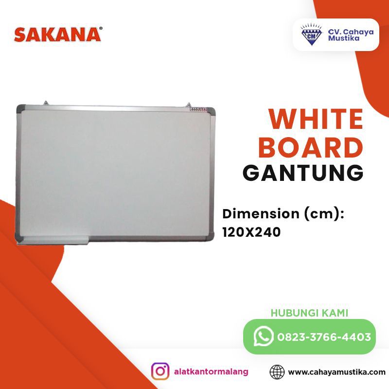 Sakana Papan Tulis Whiteboard Gantung Uk. 120 x 240 cm