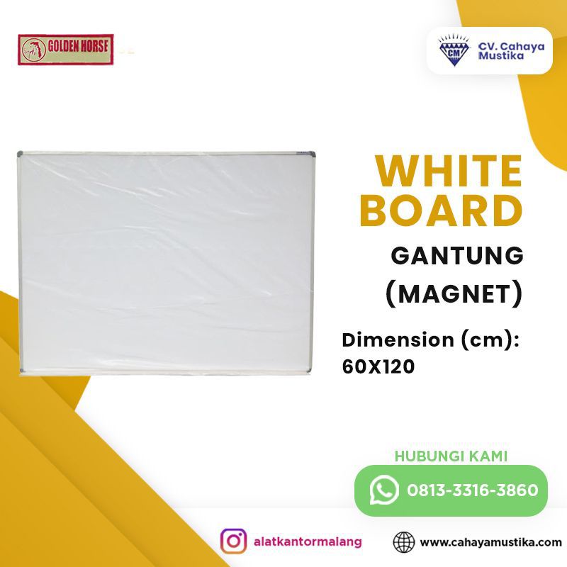 Goldenhorse Whiteboard Papan Tulis Gantung MAGNET Uk. 60 x 120 cm