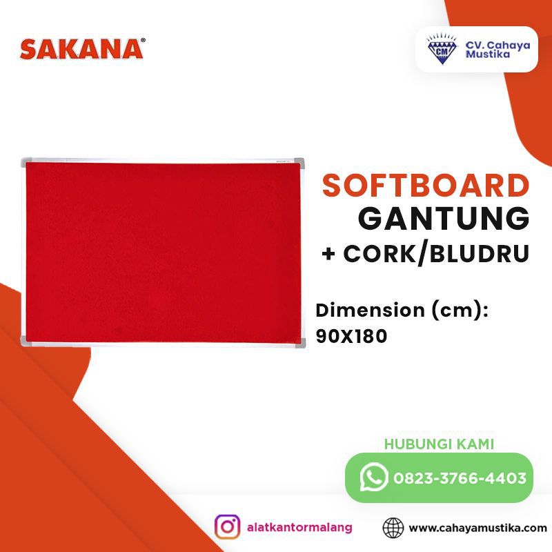 Sakana Papan Softboard Gantung Cork Uk. 90 x 180 cm Papan Pin