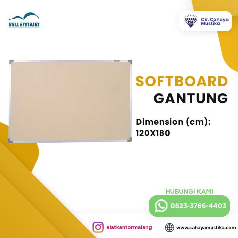Papan Softboard Gantung Polos Uk. 120 x 180 cm Millenium Papan pin