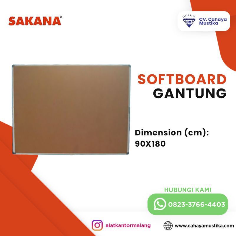Sakana Papan Softboard Gantung Polos Uk. 90 x 180 cm Papan Pin