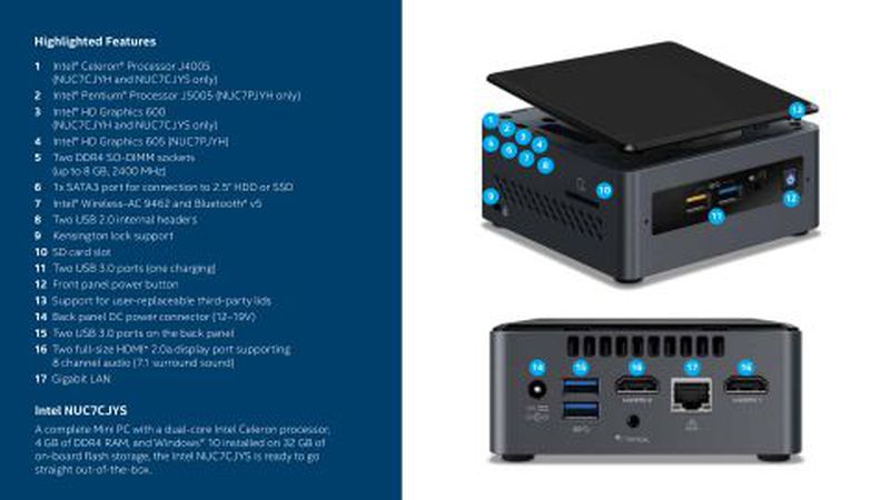 Intel NUC 7CJYH Mini PC - 8GB+SSD 480GB