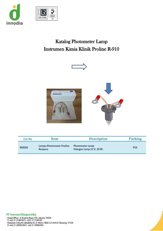Lampu Photometer Proline R-910