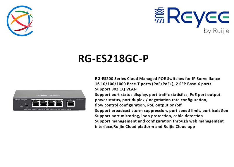 Switch Ruijie RG-ES218GC-P 18-Port Gigabit Smart POE+ Switch 240W