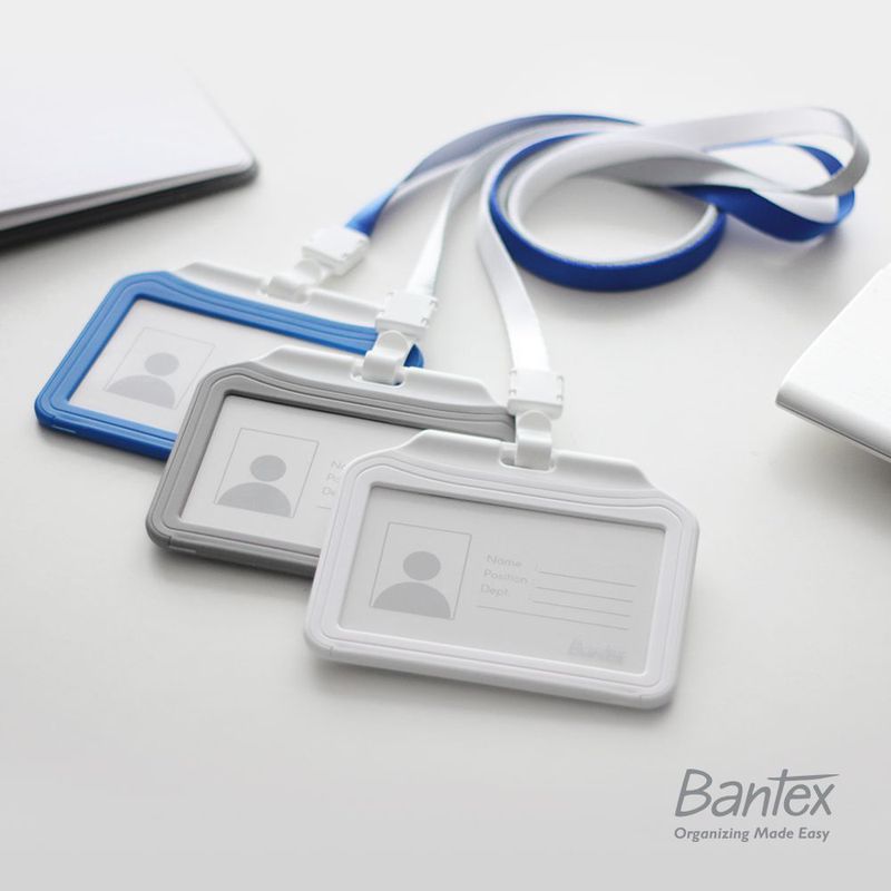 Bantex Dual Side ID Card Holder Lanyard Landscape #8880 - White