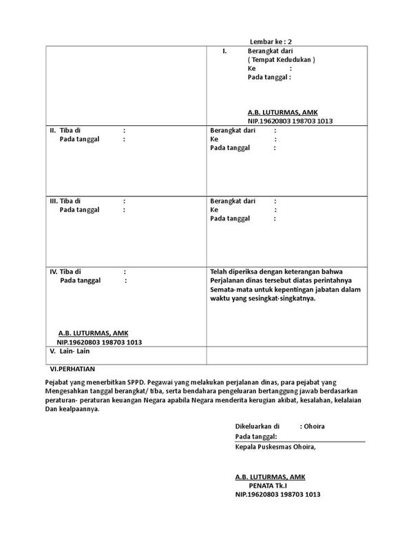 Blanko Cetak SPPD Lembar II NCR 4 Ply