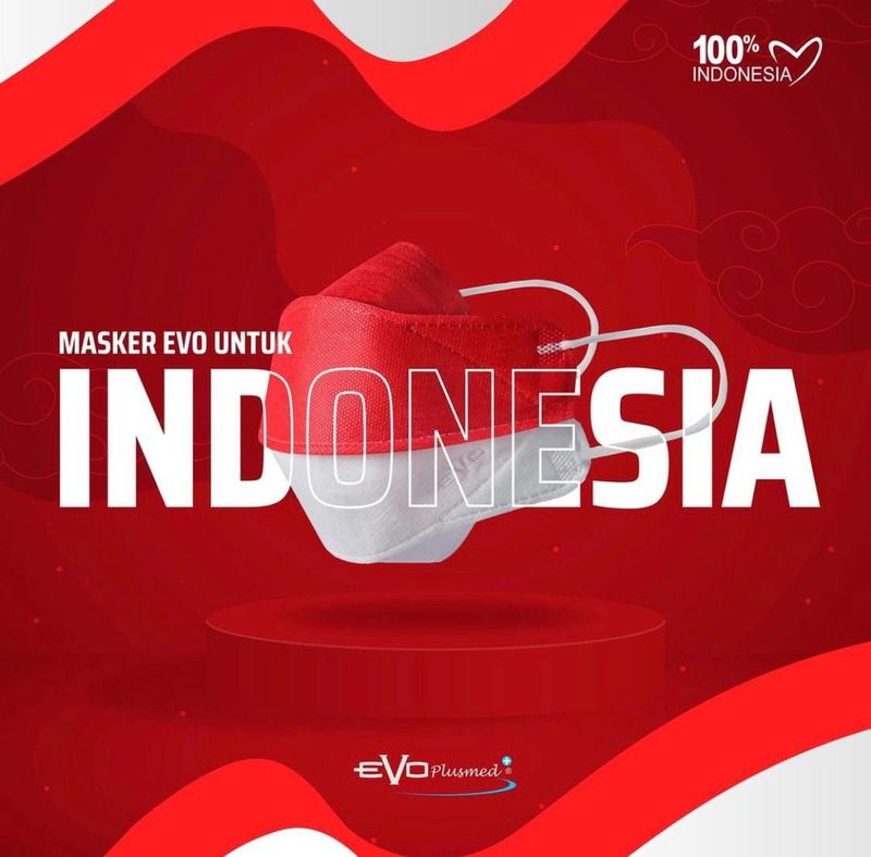 Masker Medis Evo Plusmed MERAH PUTIH Earloop Kemasan