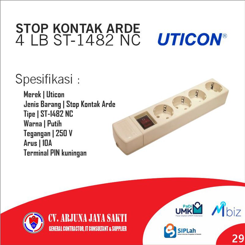 STOP KONTAK ARDE UTICON 4 LB (DENGAN PENGAMAN SOKET + SAKLAR + PANEL ...