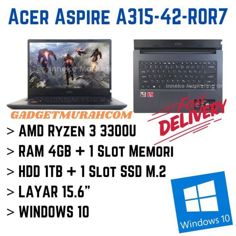 LAPTOP ACER A315-42R0R7 AMD RYZEN 3 – 3300U/4GB/1TB+SLOTSSD M.2 15,6”