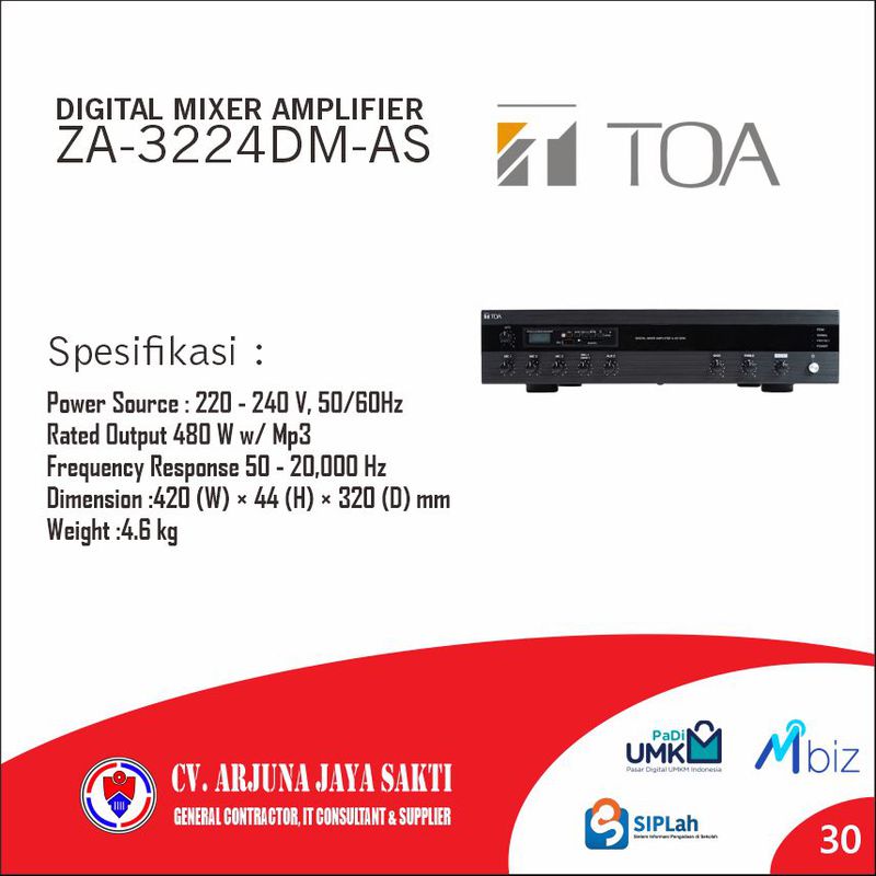 TOA Digital Mixer Amplifier w/ Mp3 480W ZA-3248DM-AS