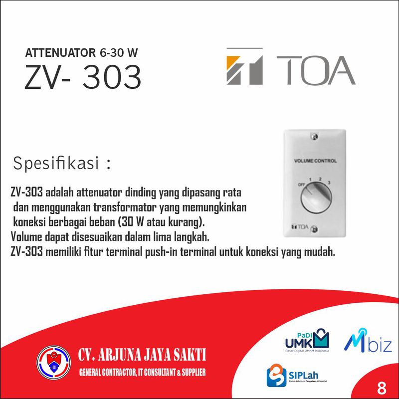 TOA Attenuator 6-30 W ZV-303