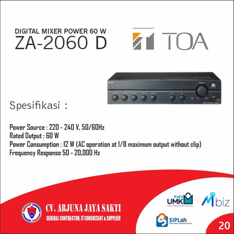 TOA Digital Mixer Ampifier 60 W ZA-2060 D