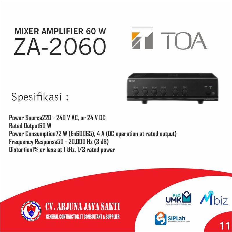 TOA Mixer Amplifier 60 W ZA-2060