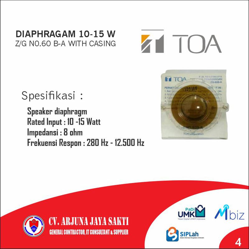 TOA Diaphragm 10-15 W with casing