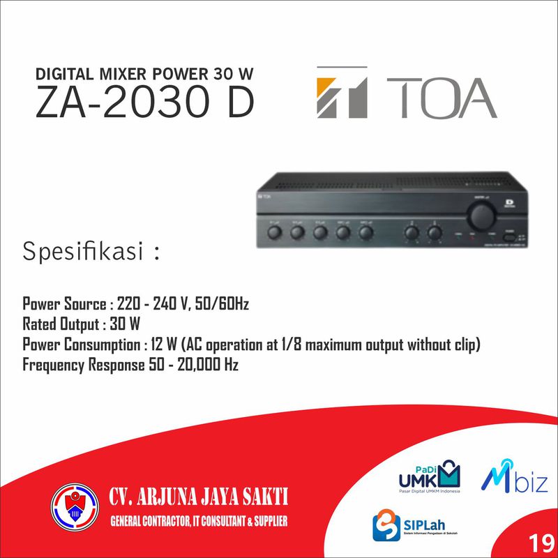 TOA Digital Mixer Ampifier 30 W ZA-2030 D