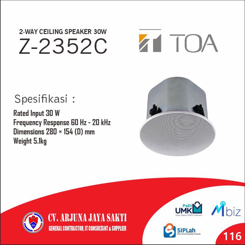 TOA 2-Way Ceiling Speaker 30 W Z-2352C