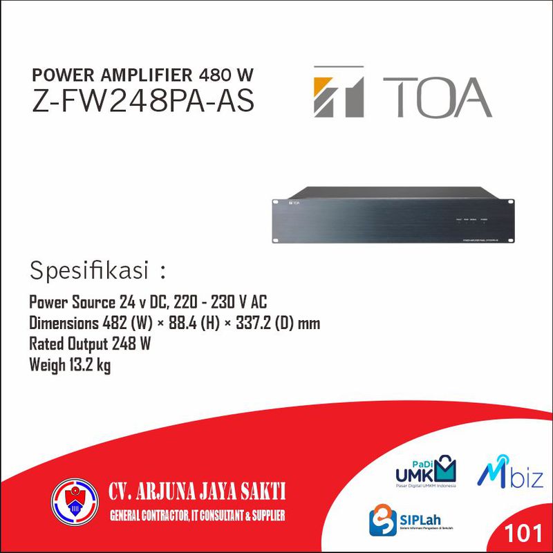 TOA Power Amplifier 480W Z-FV248PA-AS
