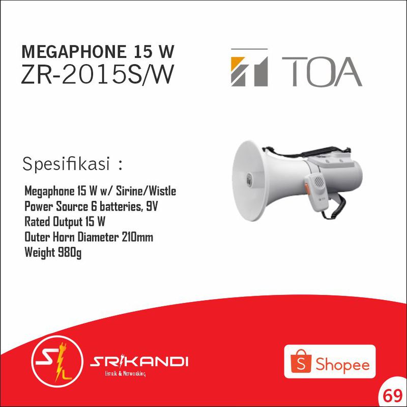 TOA Megaphone 15 W with Sirine/Whistle ZR-2015S/W