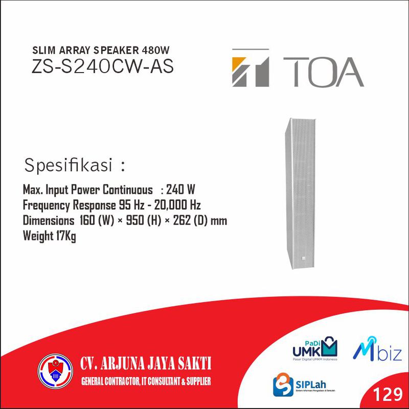 TOA Slim Array Speaker 480W ZS-S240CW-AS