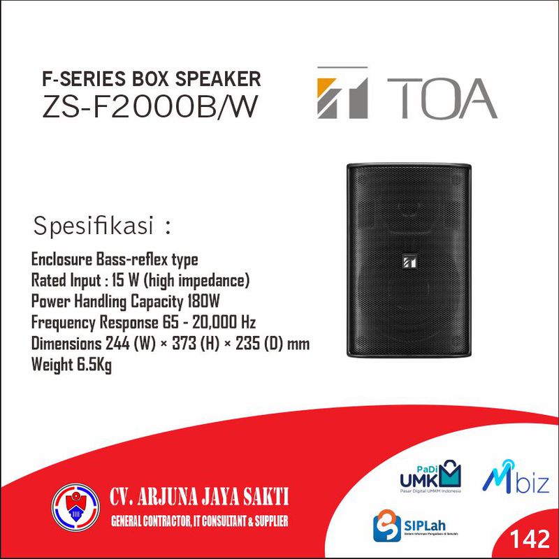TOA F-Series box speaker ZS-F2000B/W