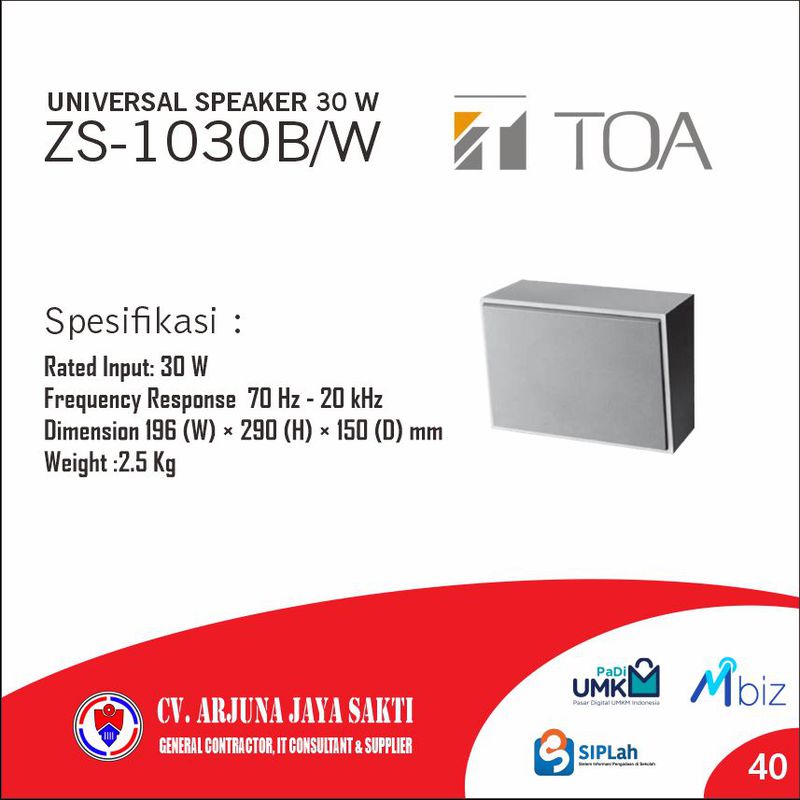 TOA Universal Speaker 30 W ZS-1030B/W